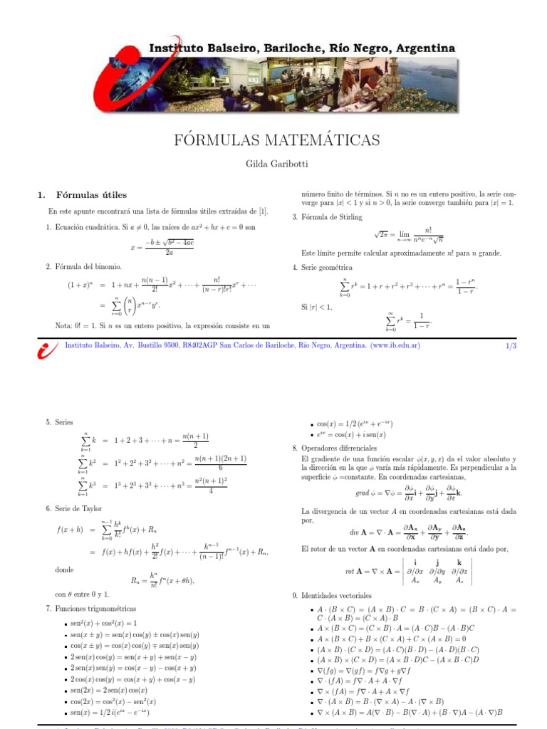 20 Fórmulas Matemáticas Esenciales | PDF | Matemática Elemental ...