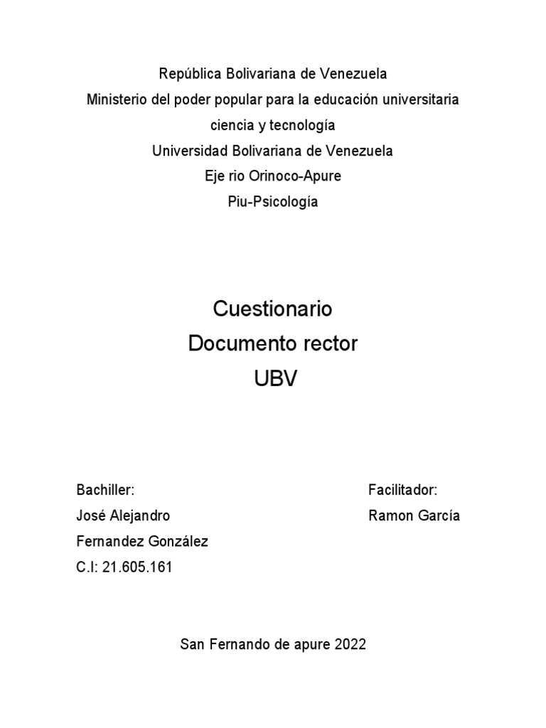 Cuestionario Documento Rector Ubv | PDF