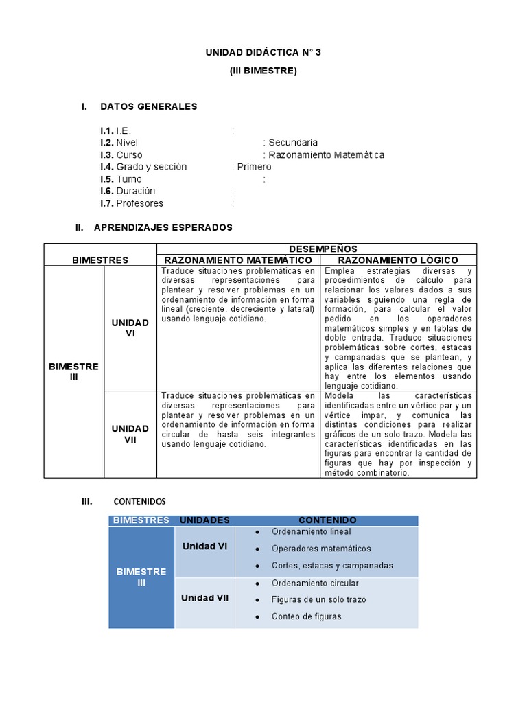 Unidad Didáctica - 3 - RM - 1RO | PDF | Matemáticas | Combinatoria