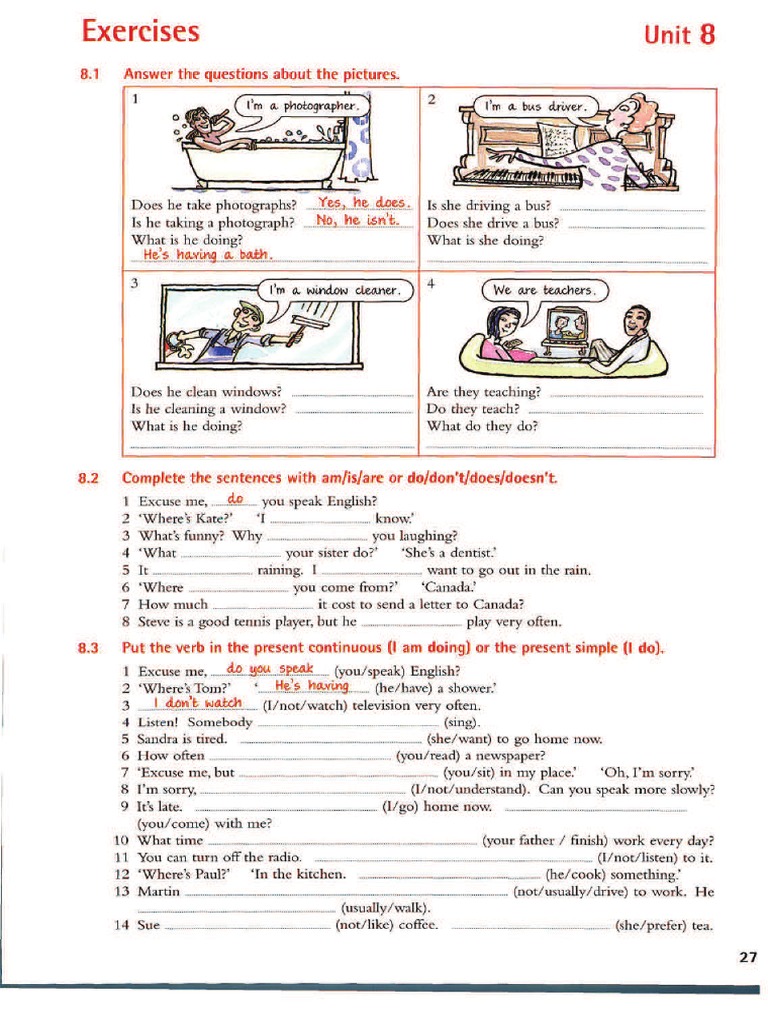 Present Continuous Vs Present Simple Exercises | PDF