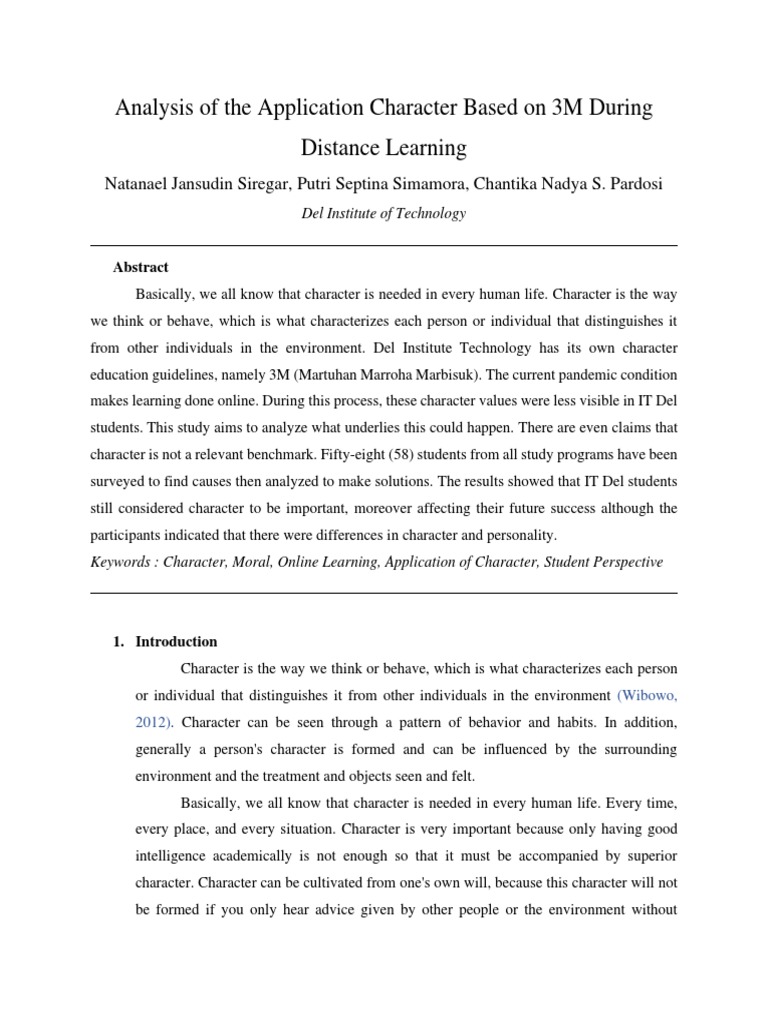 Analysis of The Application Character Based On 3M During Distance ...