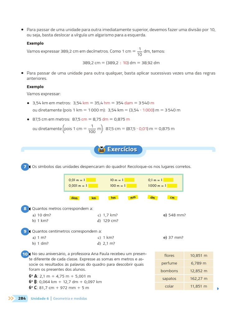 Exercícios Comprimento | PDF | Pé (unidade de medida) | Polegada