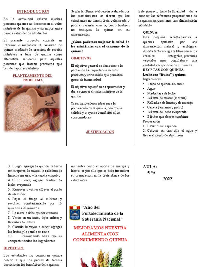 Triptico Feria de Ciencias | PDF | Quinua | Nutrición