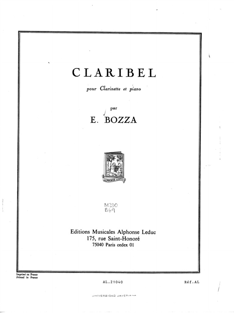 Bozza, Eugène - Claribel Pour Clarinette Et Piano | PDF