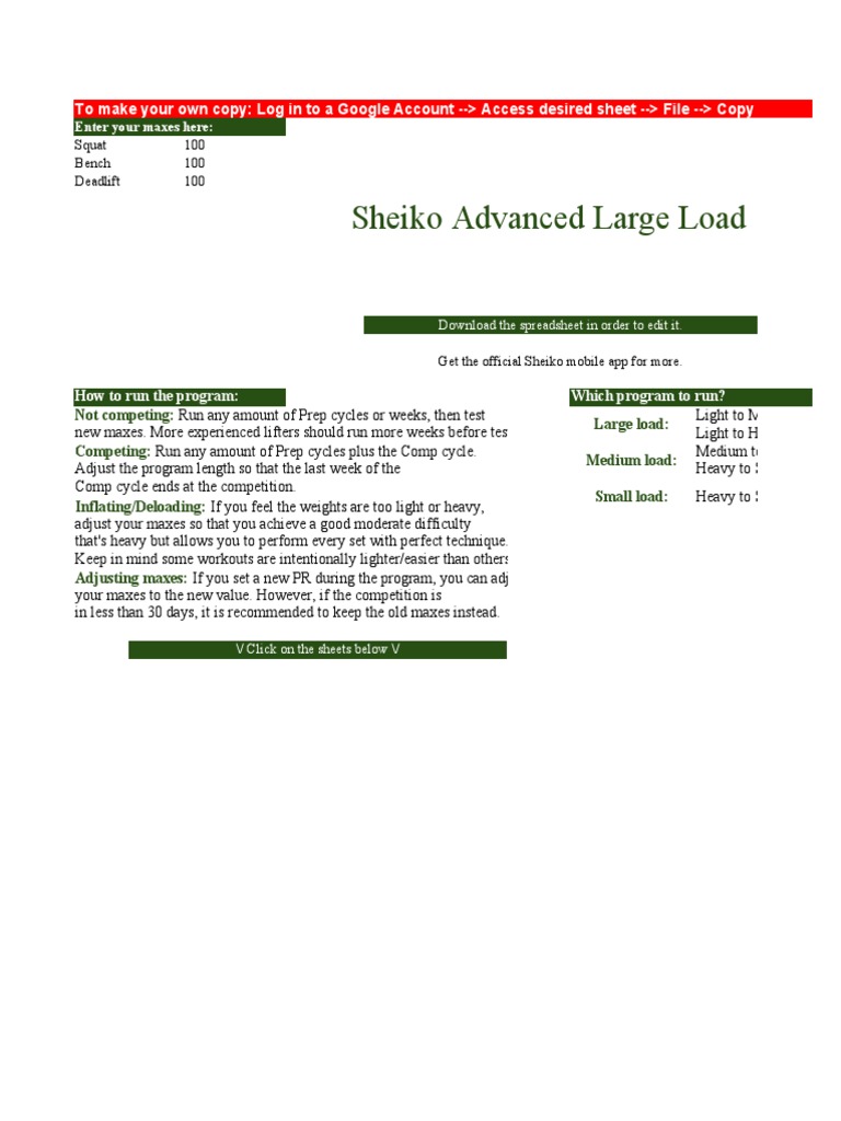 Sheiko Advanced Large Load Program - 3 Week Sample | PDF | Weight ...