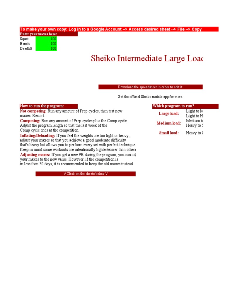 Sheiko Intermediate Large Load | PDF | Weight Training | Individual Sports
