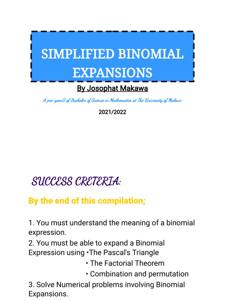 Simplified Binomial Expansions Pdf Combinatorics Mathematical Analysis