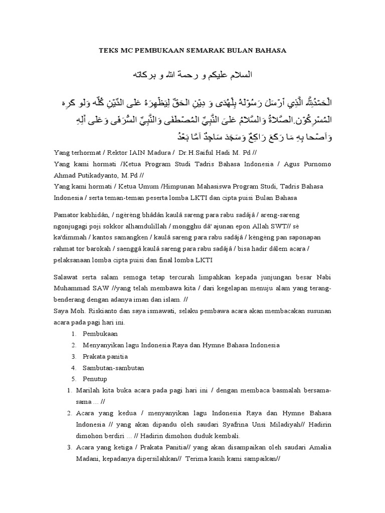 Pembukaan Semarak Bulan Bahasa | PDF