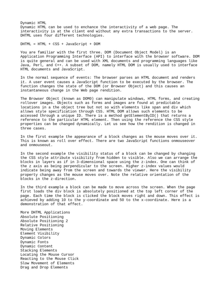 Dynamic Pdf Document Object Model Dynamic Html