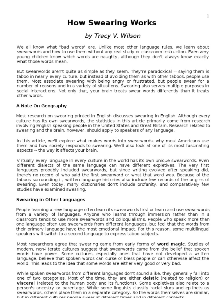 How Swearing Works | PDF | Profanity | Aphasia