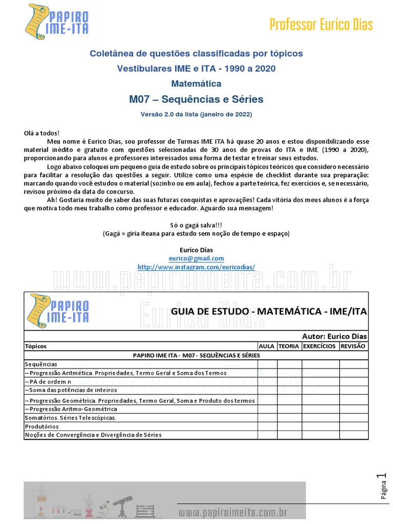 Papiro IME ITA - M07 - Sequencias e Series - Matematica | PDF ...