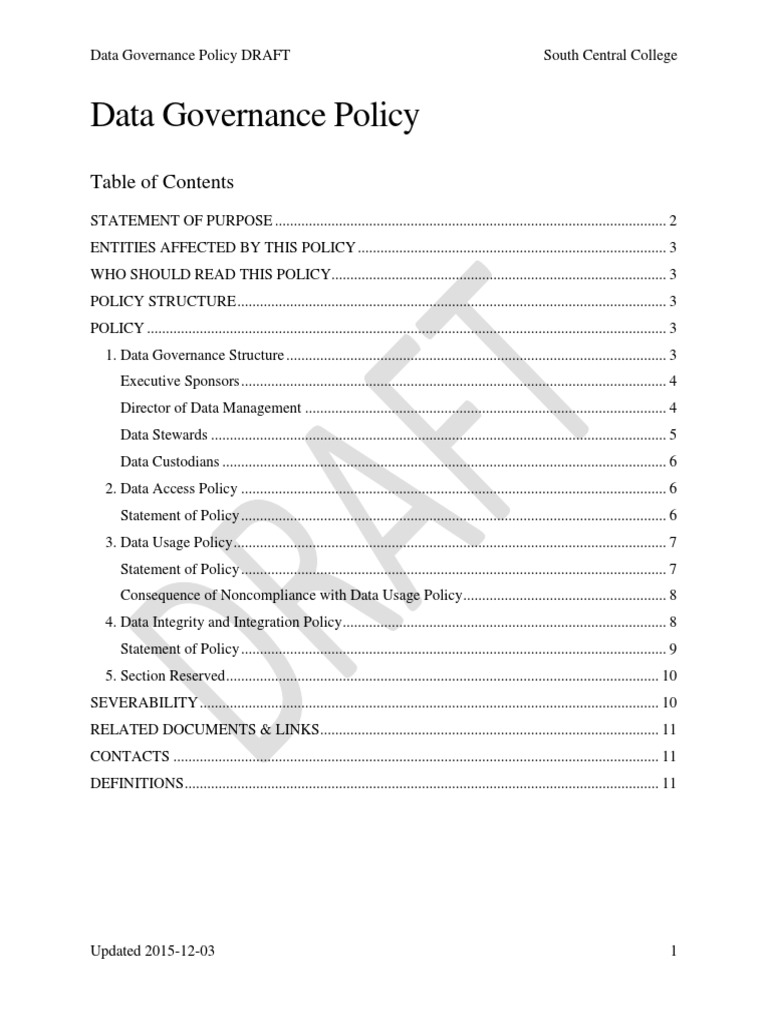 ATTCH 12 11 15 Data Governance Policy DRAFT 11 17 15 | PDF | Governance ...