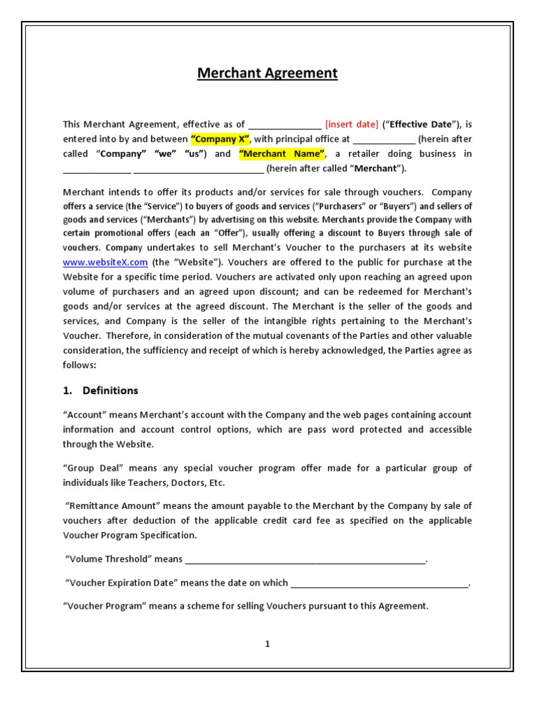 Merchant Agreement Template
