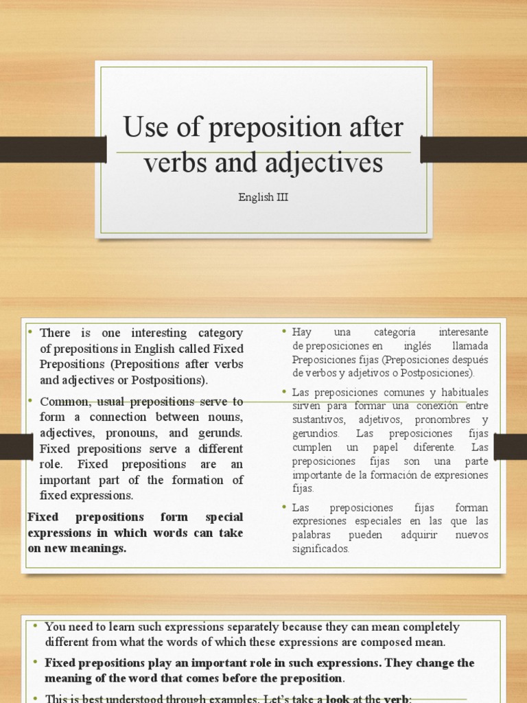 Use of Preposition After Verbs and Adjectives - English | PDF ...