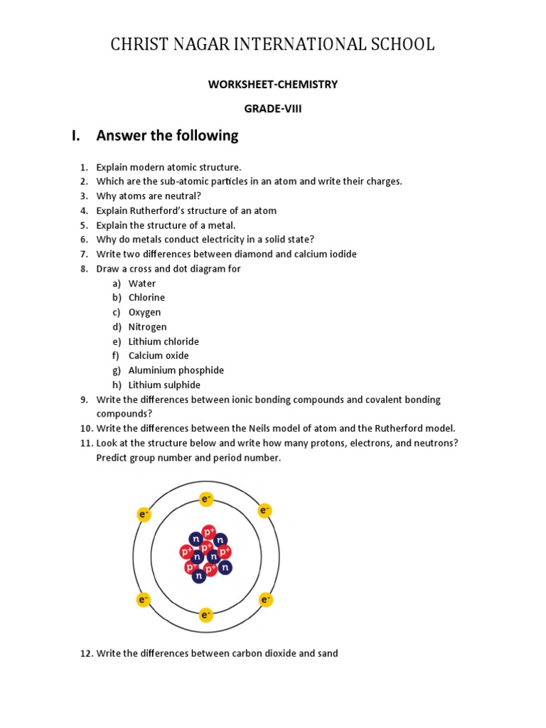 Grade 8 Atomic Structure Worksheet | PDF