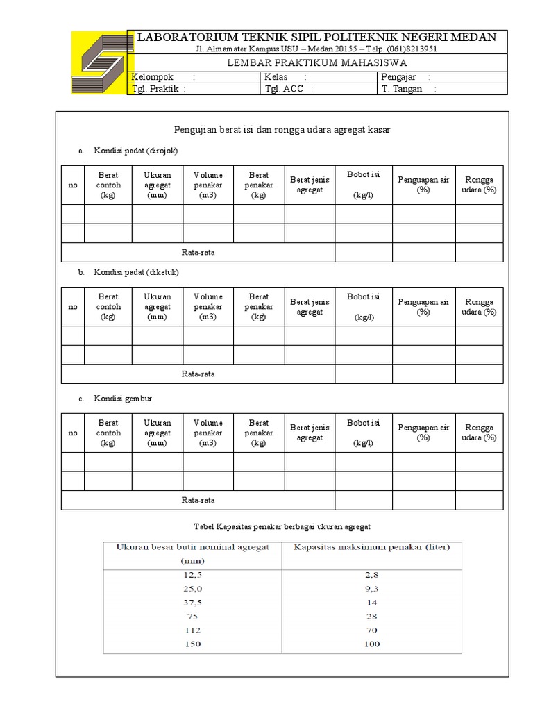 03B - Berat Isi Dan Rongga Udara Agregat Kasar | PDF