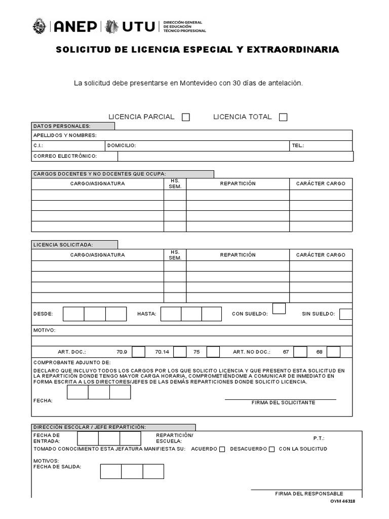 Solicitud Licencia Especial y Extraordinaria | PDF