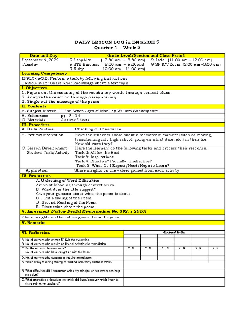 DLL in ENGLISH September 6,2022 | PDF | Learning | Teaching Method