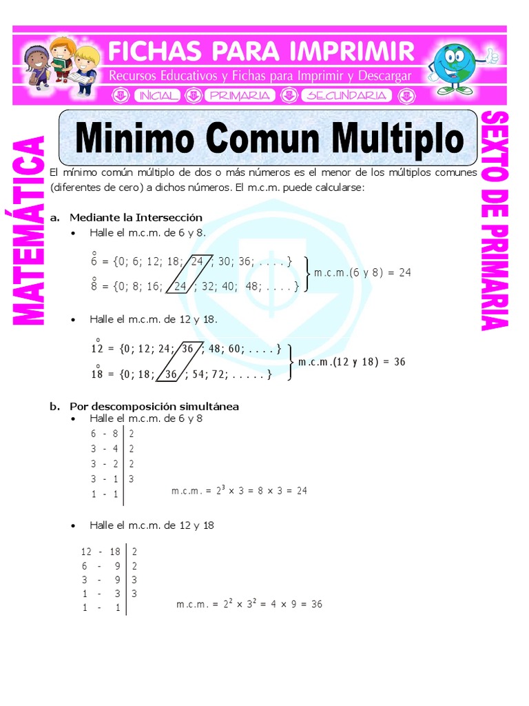 Ejercicios de Mínimo Común Múltiplo 5to grado | PDF