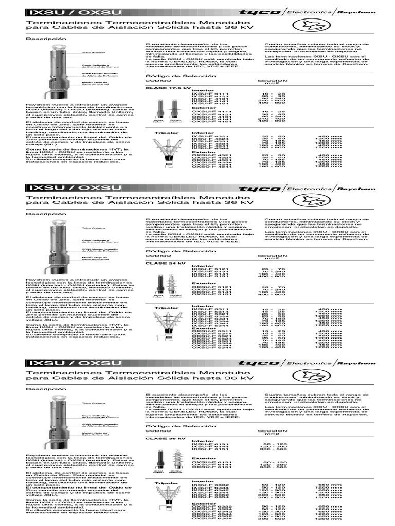 Catálogo de Terminales Raychem IXSU-OXSU | PDF | Materiales | Electricidad