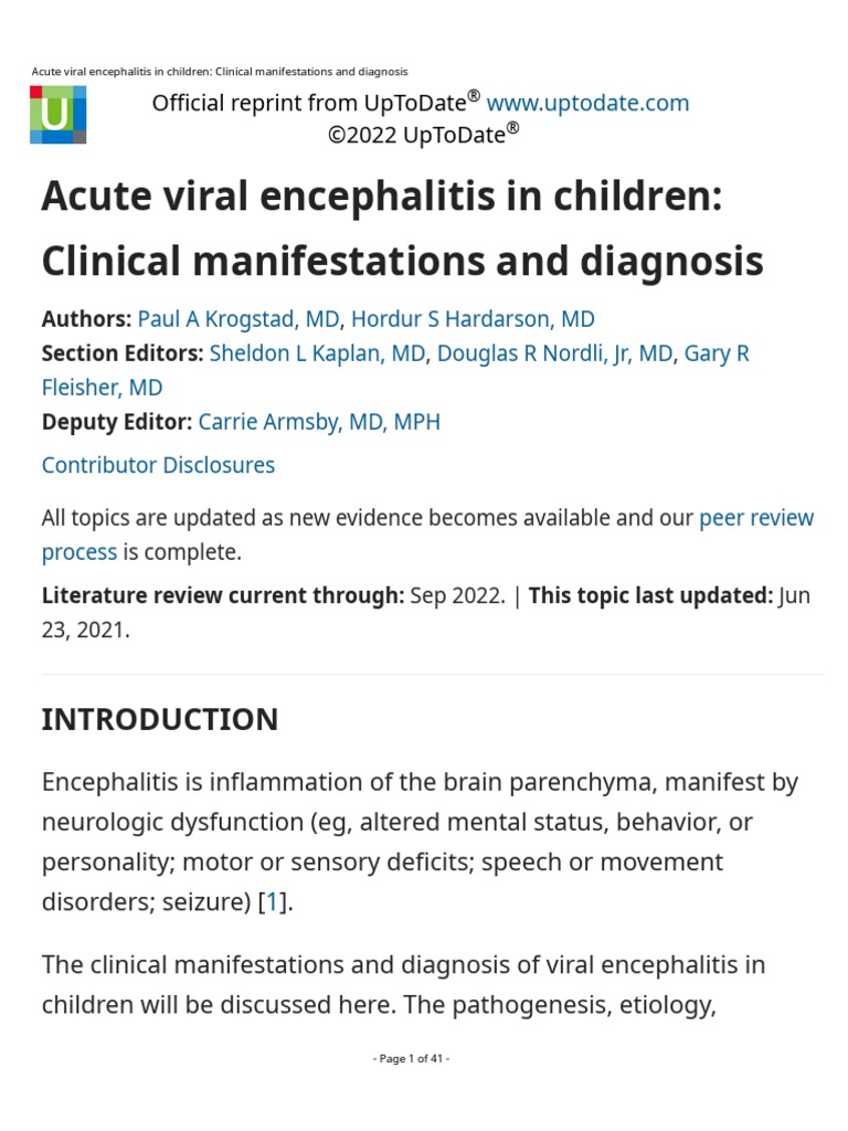 Acute Viral Encephalitis in Children Clinical Manifestations and ...