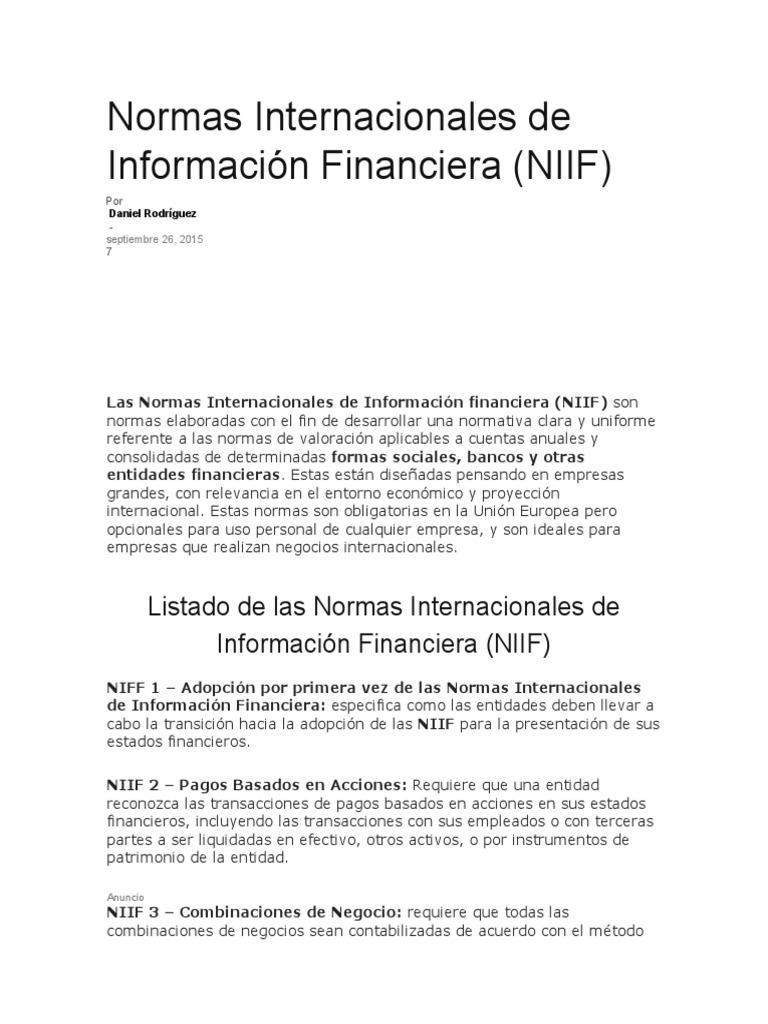 Normas Internacionales de Información Financiera | PDF | normas internacionales de INFORMACION ...