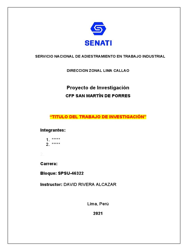 PROYECTO DE INVESTIGACIÓN Completo SENATI | PDF