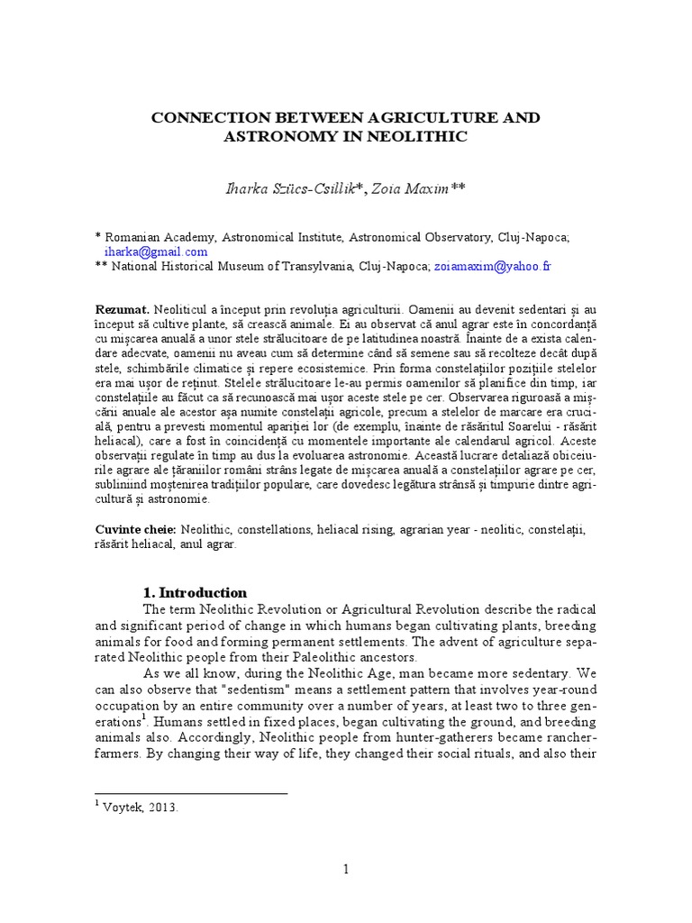 Connection Between Agriculture and Astronomy in Neolithic | PDF