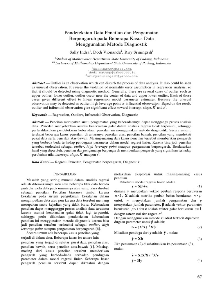 Pendeteksian Pencilan dalam Regresi Linier | PDF