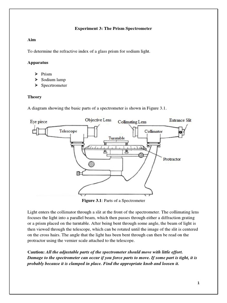 Experiment 3 - Prism Spectrometer | PDF | Prism | Refractive Index
