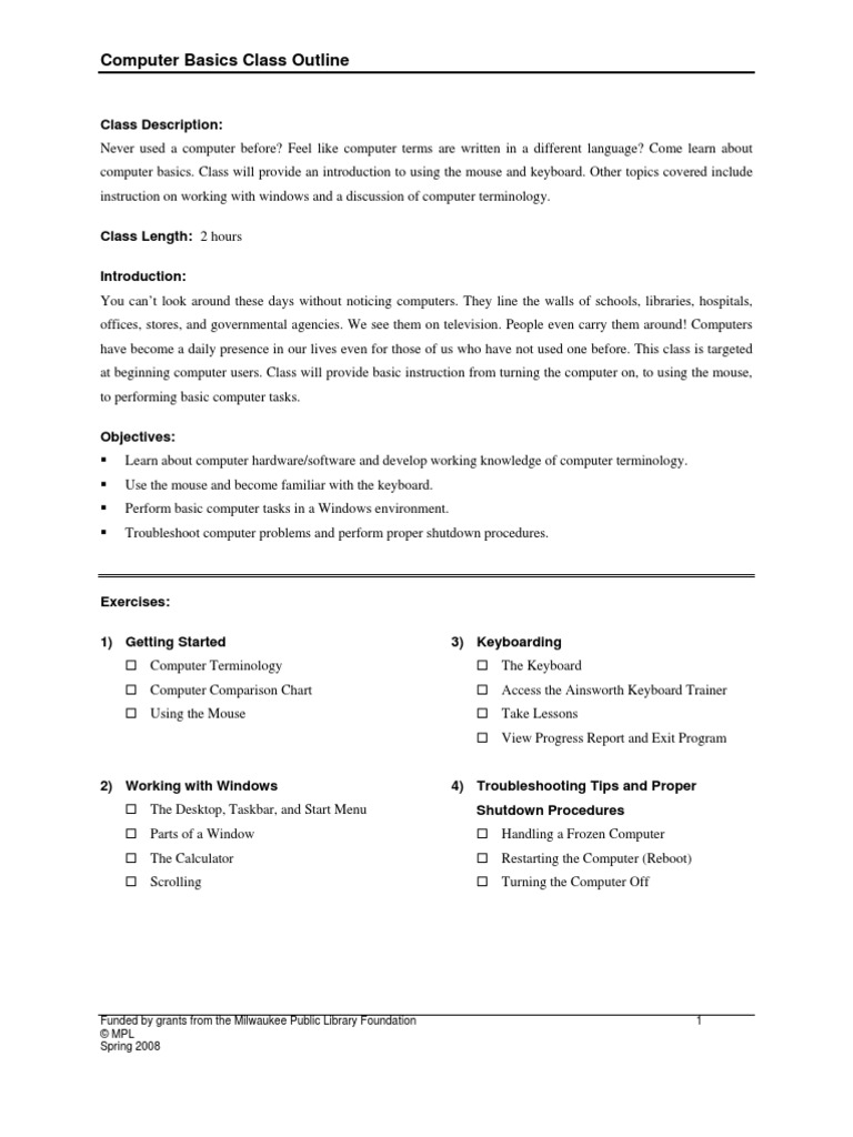 Computer Basics Curriculum Spring 08 | Operating System | Cd Rom
