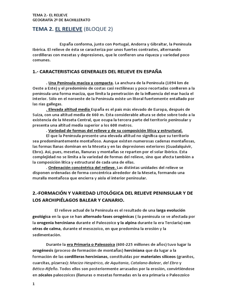 Apuntes Físicos. TEMA 2-EL RELIEVE | PDF | Geología | Naturaleza