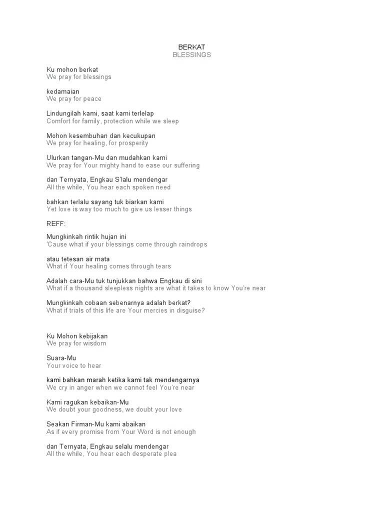 Lirik Lagu Blessing A.K.A BERKAT - Laura Story | PDF