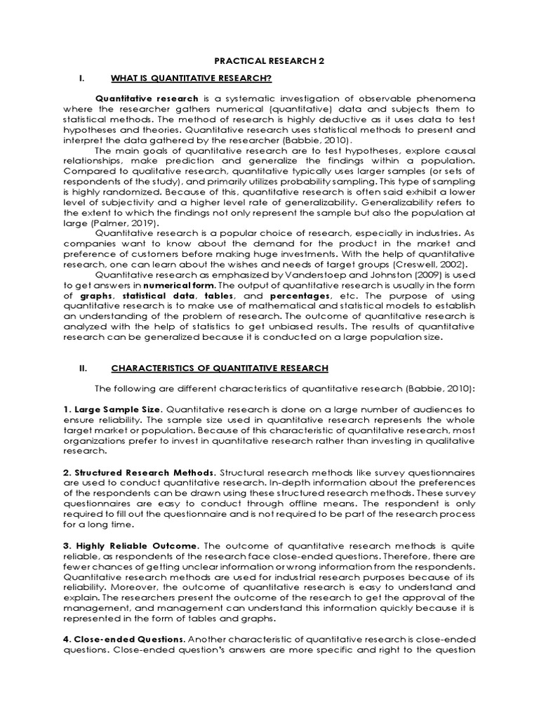 PRACTICAL RESEARCH 2 Handout | Download Free PDF | Quantitative ...