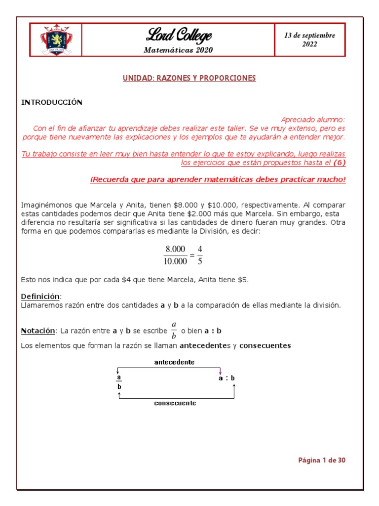 Guia Sobre Razones y Proporciones | PDF | Porcentaje | Matemáticas