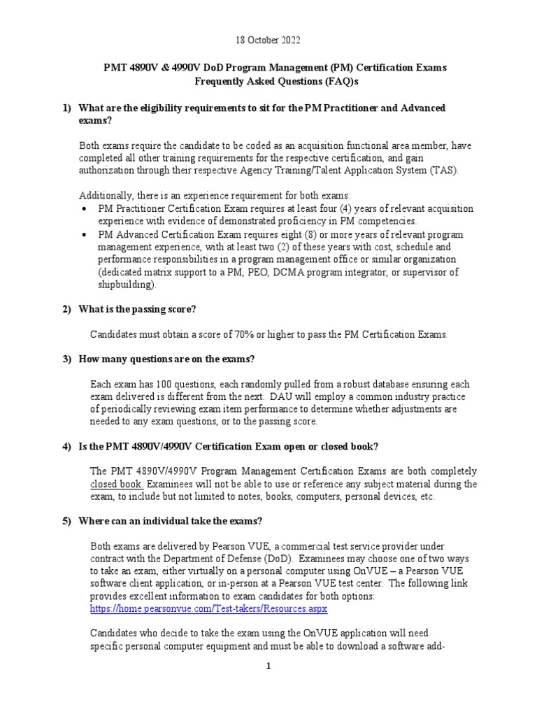 PM Exams FAQ Sheet | Download Free PDF | Test (Assessment ...