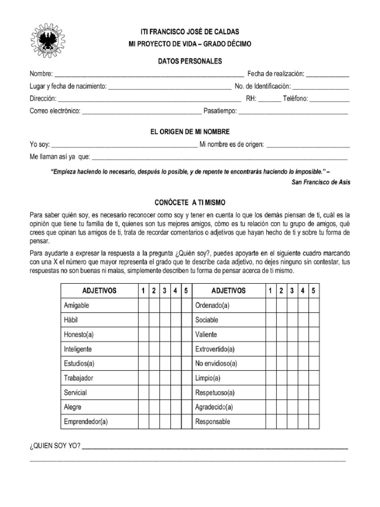 Formato Proyecto de Vida | PDF