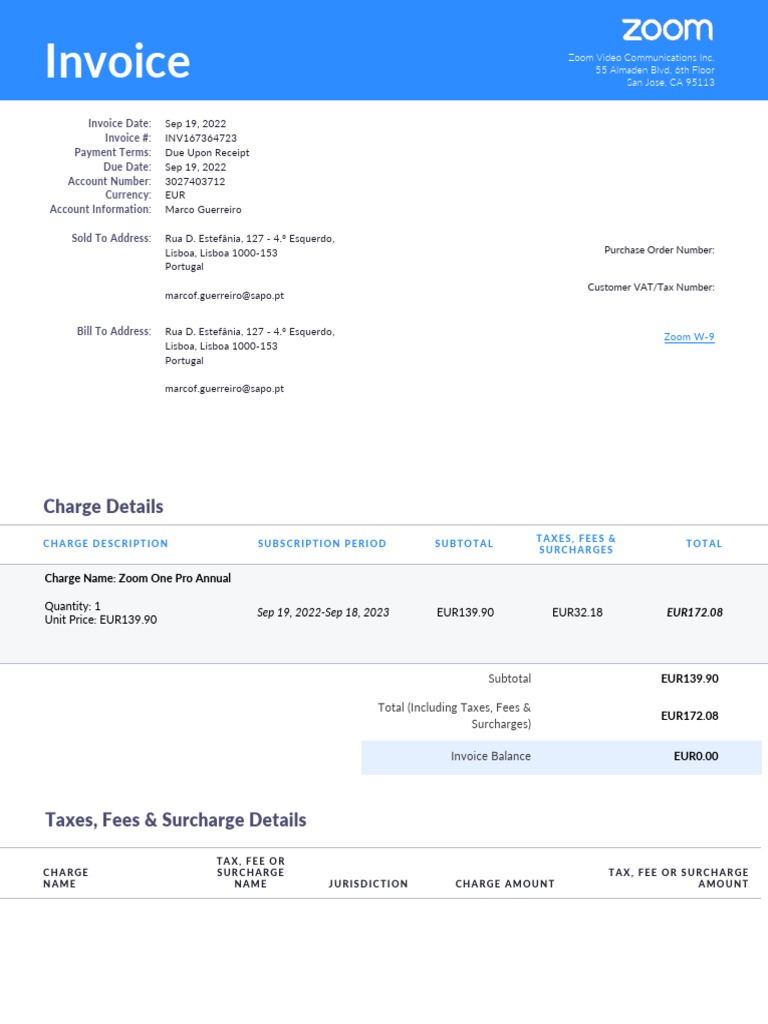 Fatura Pag. Zoom | PDF | Invoice | Fee