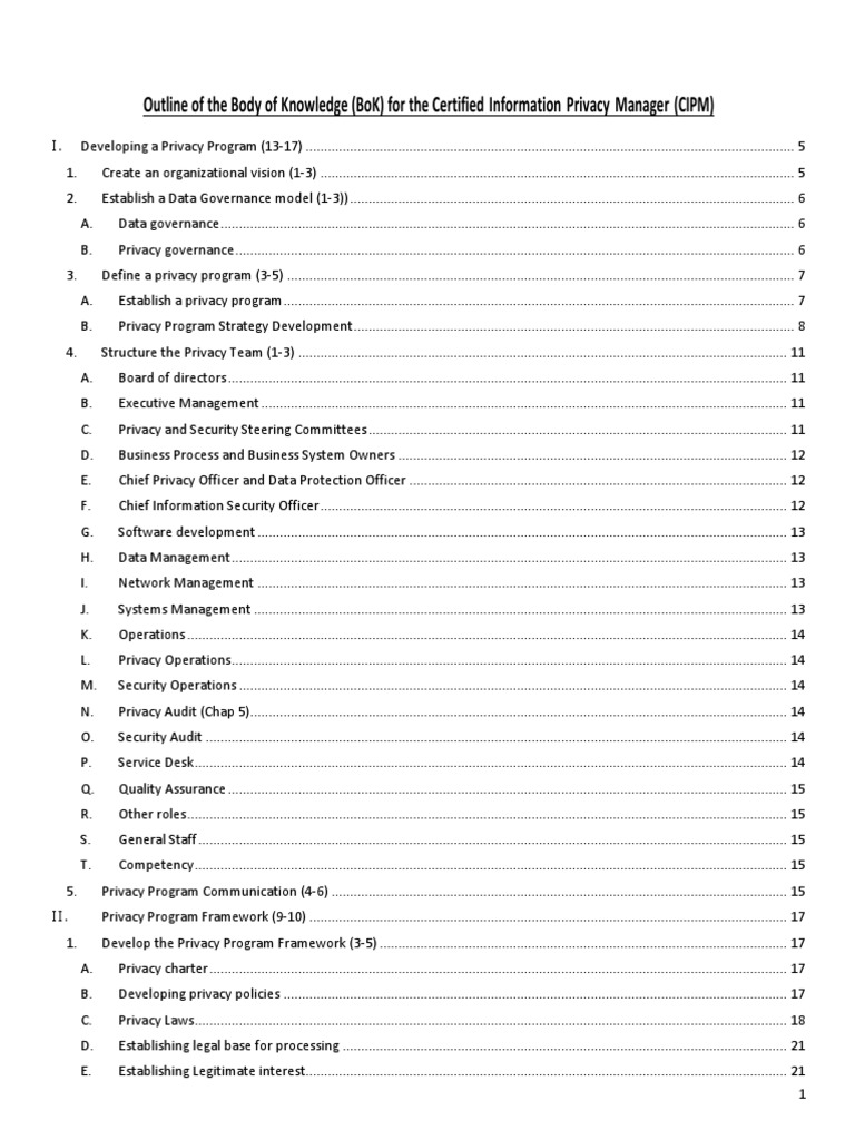 CIPM Outline | PDF | Governance | Computer Security