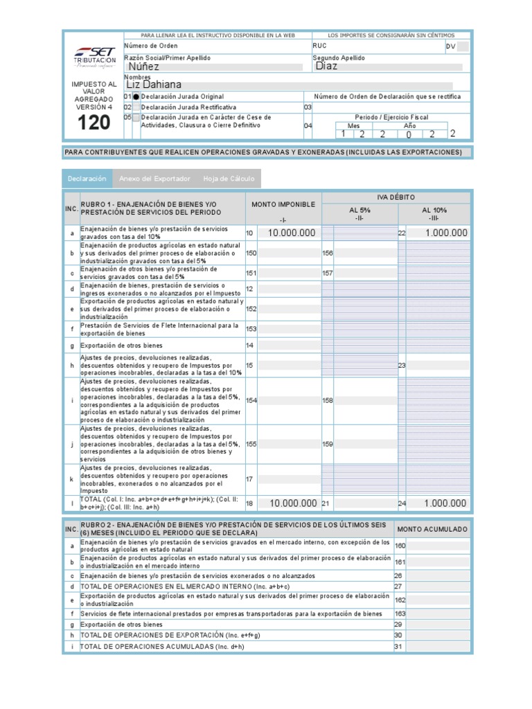 Formulario #120 IVA Versión 4 | PDF | Impuesto al valor agregado ...