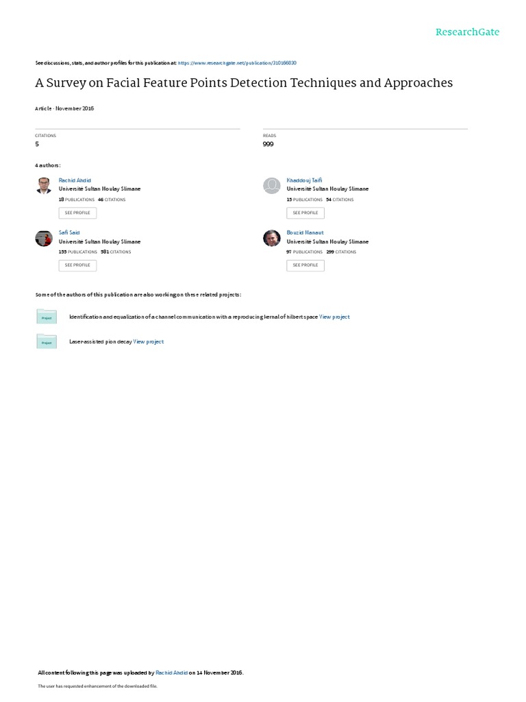 A Survey On Facial Feature Points Detection Techniques and Approaches | Download Free PDF ...