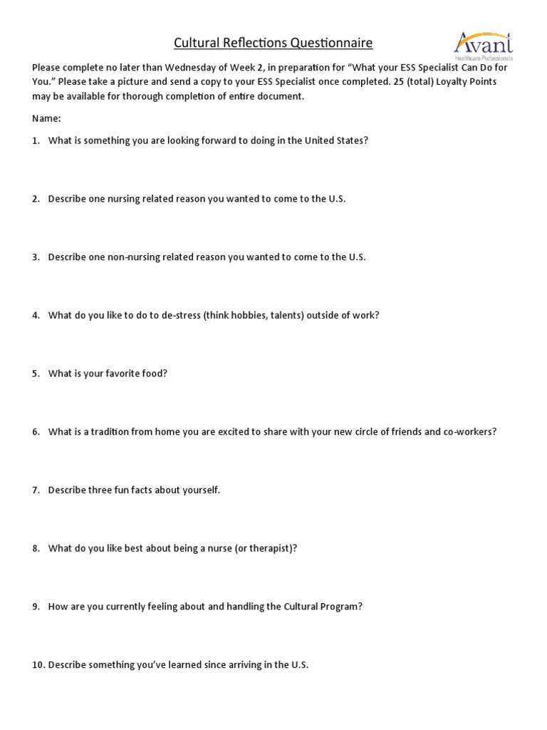 Cultural Reflections Questionnaire | PDF