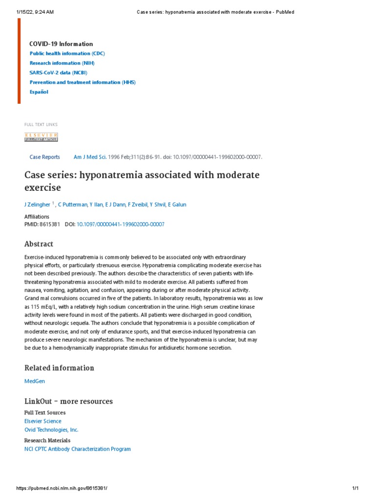 Case Series - Hyponatremia Associated With Moderate Exercise - PubMed | PDF
