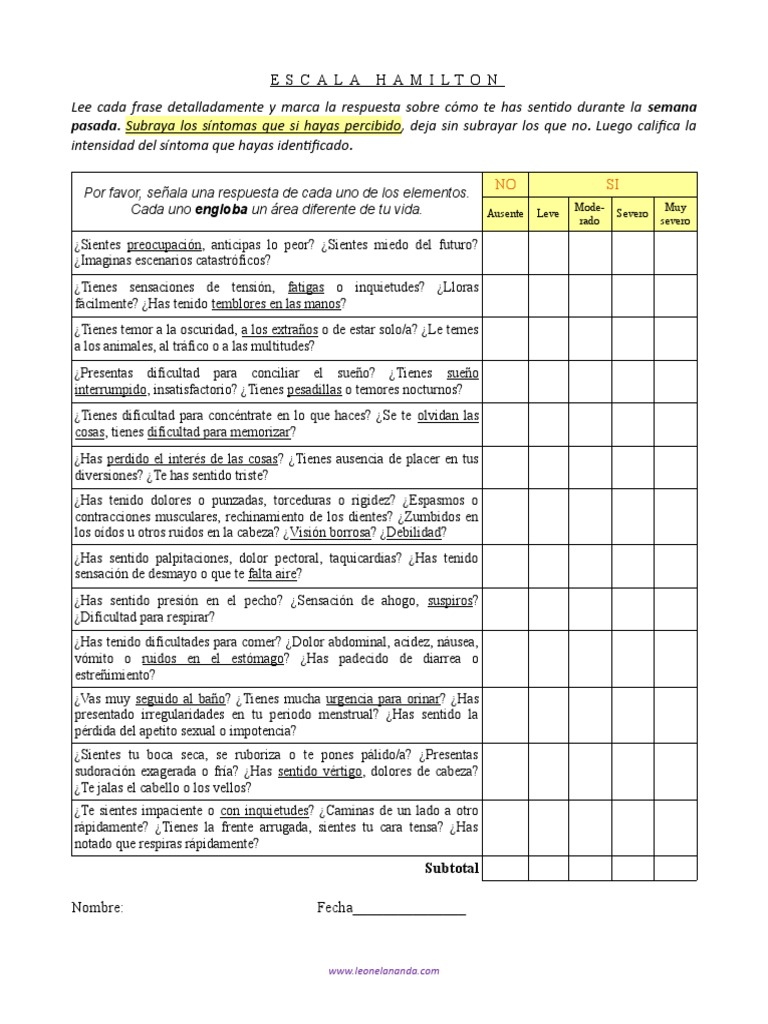 Escala Hamilton | PDF | Enfermedades y trastornos humanos | Fisiología