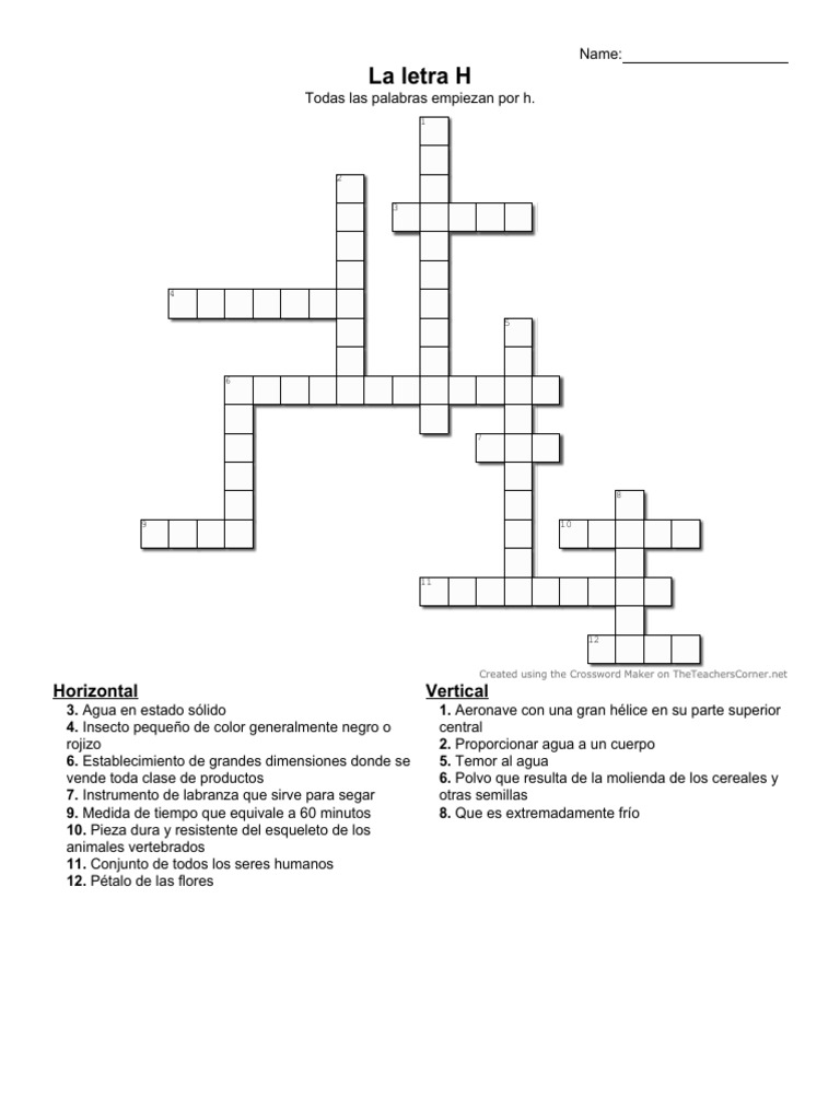 Crucigrama de palabras con H | PDF