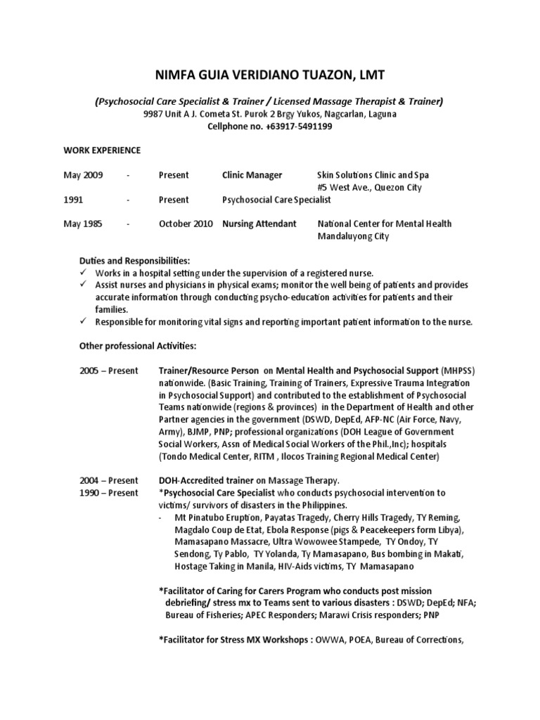 Nimfa Guia Veridiano Tuazon CV | PDF | Nursing | Hospital