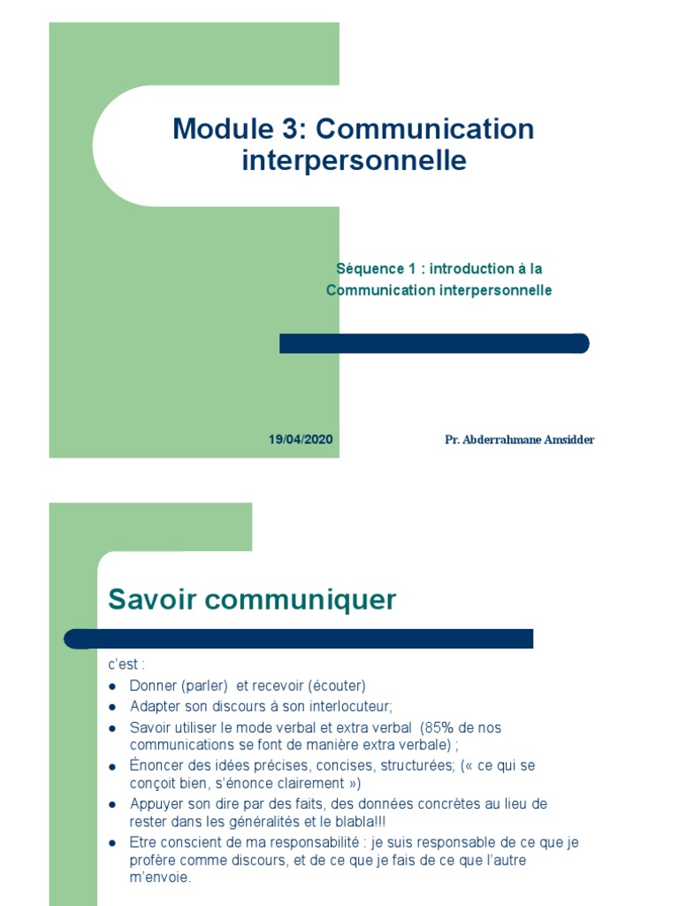 MODULE 3@Communication-interpersonnelle-S1-Pr - Amsidder | PDF | la communication | Concept de ...
