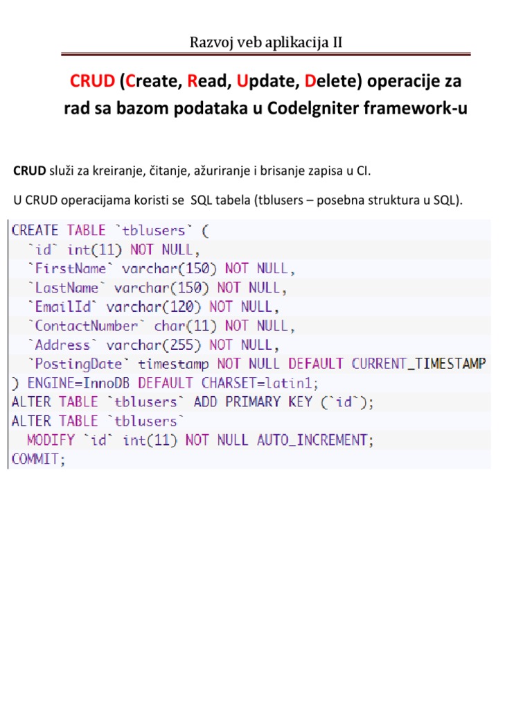 CRUD (Create, Read, Update, Delete) Operacije Za Rad Sa Bazom Podataka ...