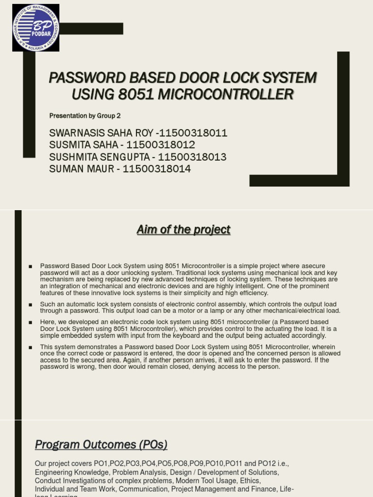 0th Review - grp2 - Password Based Door Lock System Using 8051 Microcontroller | PDF ...