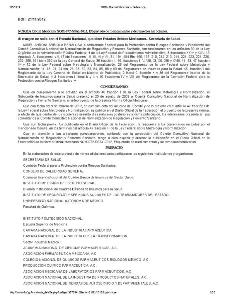 Norma Oficial Mexicana NOM-072-SSA1-2012, Etiquetado de medicamentos y ...
